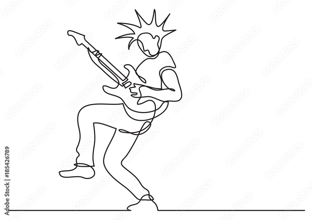continuous line drawing of expressive rock guitarist posing Stock ...