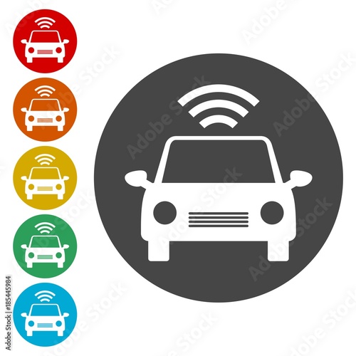 The Connected Car. Smart car icon with wireless connectivity symbol ...