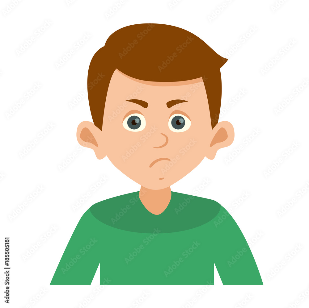 gloomy raging boy looking right vector illustration. Cartoon character ...