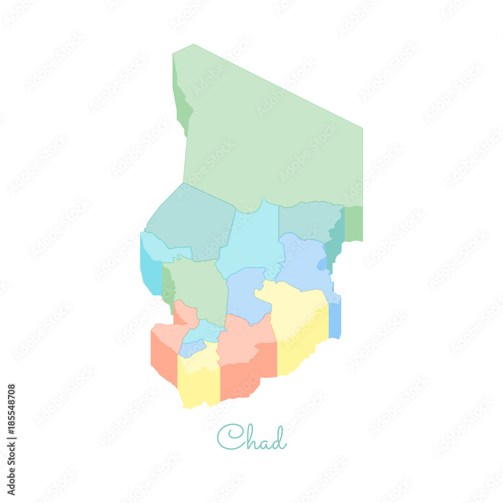 Chad region map: colorful isometric top view. Detailed map of Chad ...