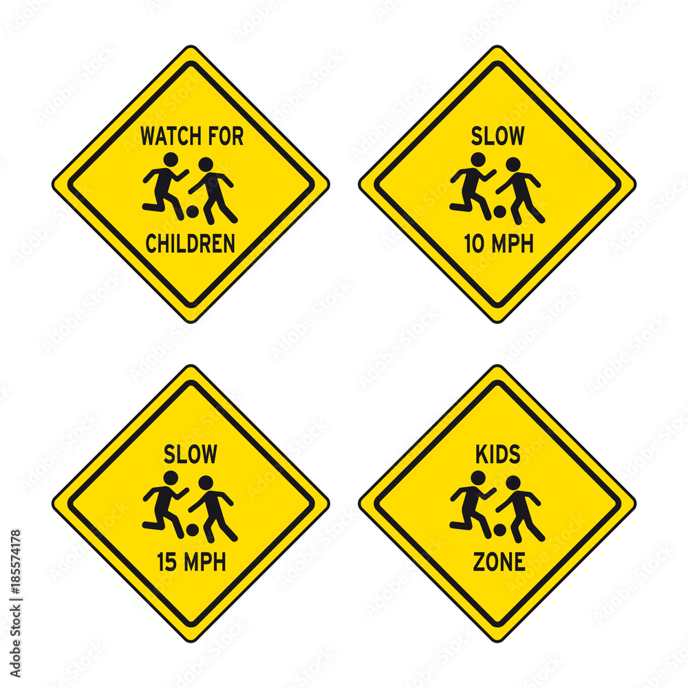 Children playing traffic road signs set Stock Vector | Adobe Stock