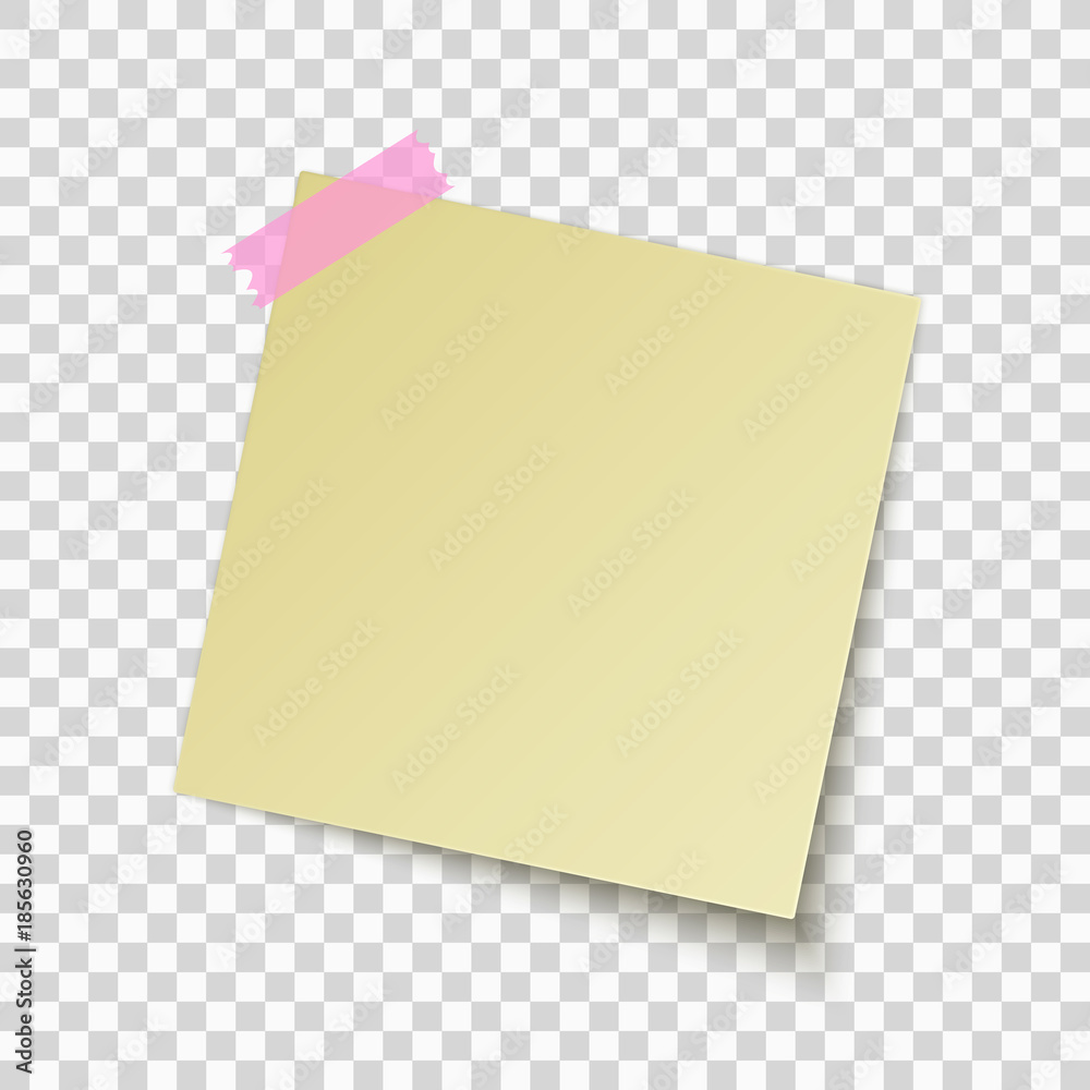 Yellow sticky note isolated on transparent background. Office note for ...