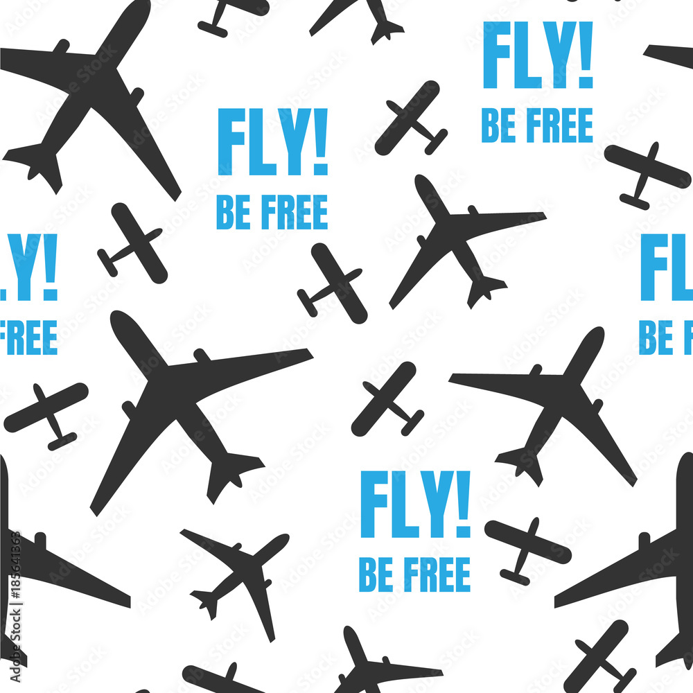 Abstract seamless background design cloth texture with flying airplane ...