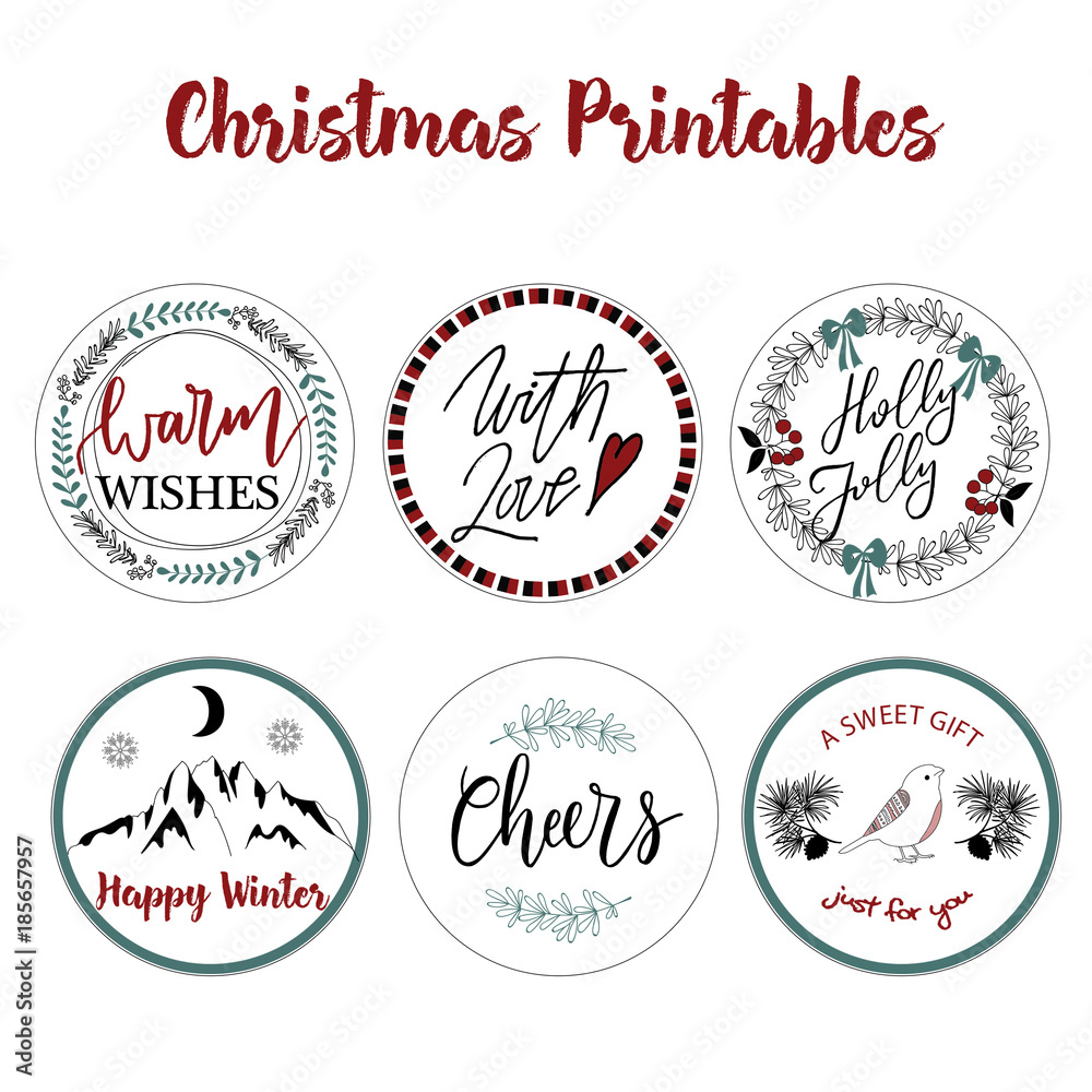 Winter holiday stickers and tags. Premade label templates. Christmas ...