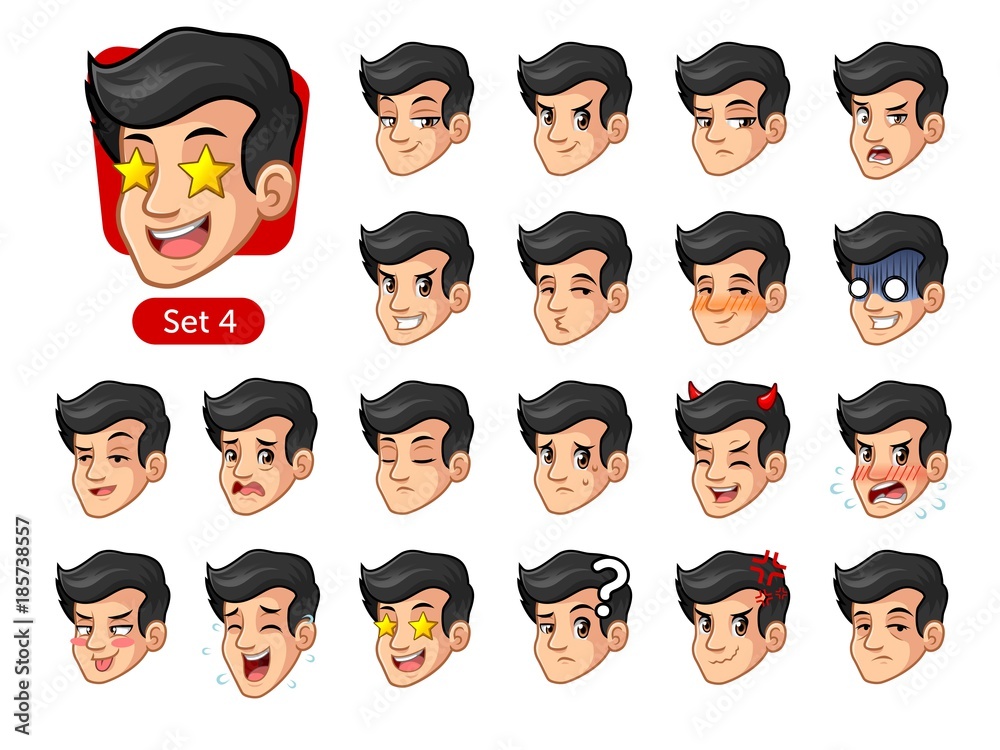 The fourth set of male facial emotions cartoon character design with ...