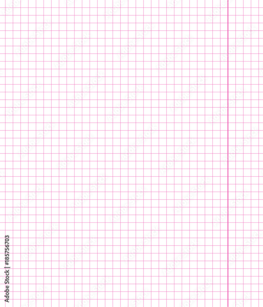 Pink square notebook sheet school paper with pink vertical line on the ...