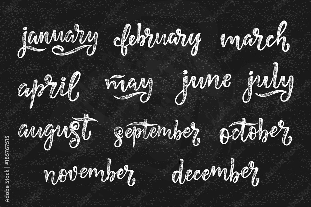 Handwritten names of months December, January, February, March, April ...