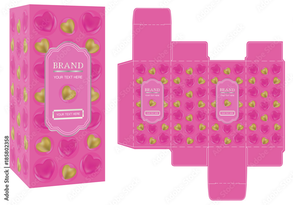 Packaging design, sweet pink Valentine concept box template and mockup ...