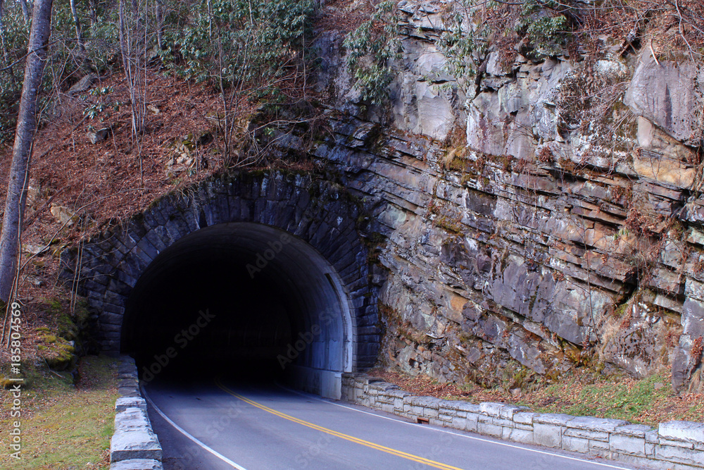 Stone Man Made Tunnel and Street Photography of a Road Through a ...