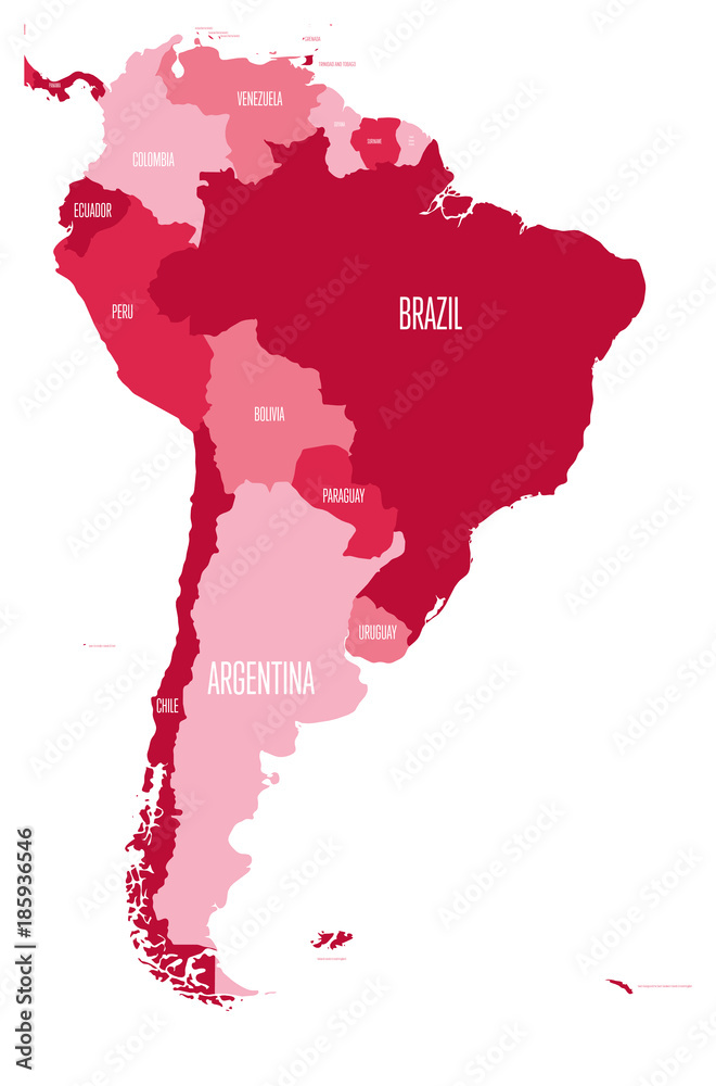 Political map of South America. Simple flat vector map with country ...