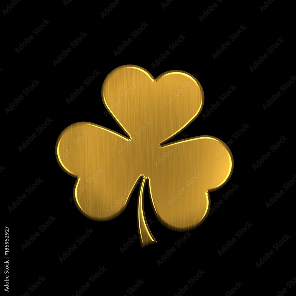 Golden Clover with Three Leaves. 3D Render Illustration, black color ...