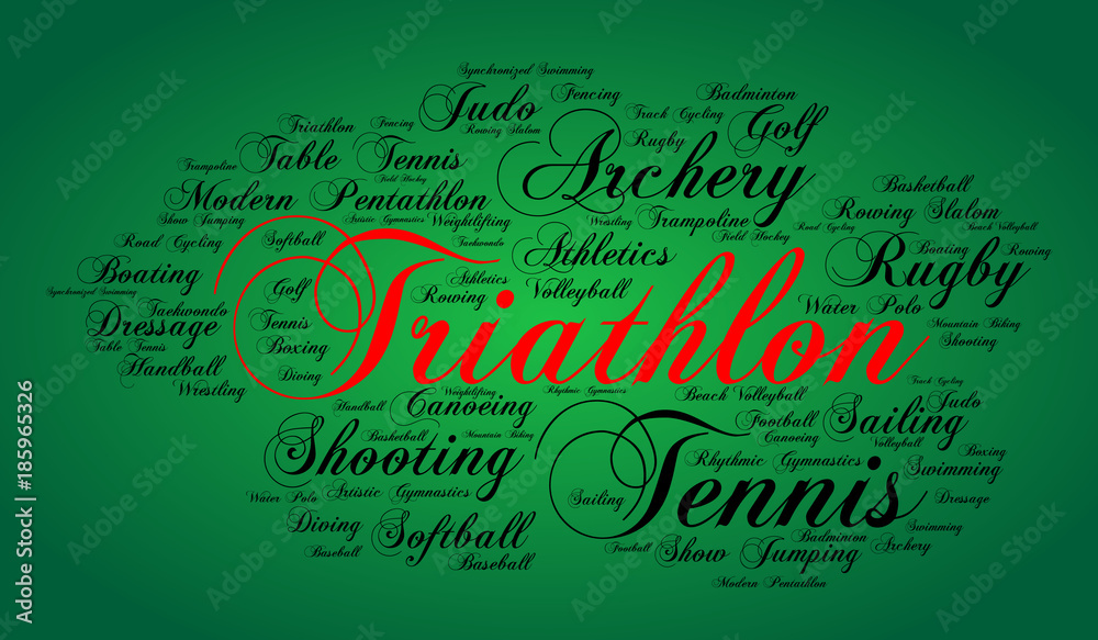 Triathlon. Word cloud , elegant cursive font, green gradient background ...