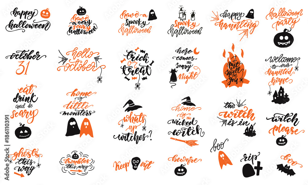 Set of Halloween lettering designs. Vector illustration. Stock Vector ...