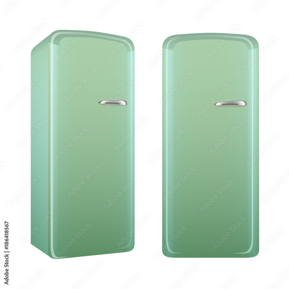 Realistic painted retro style kitchen refrigerator. Vector illustration ...