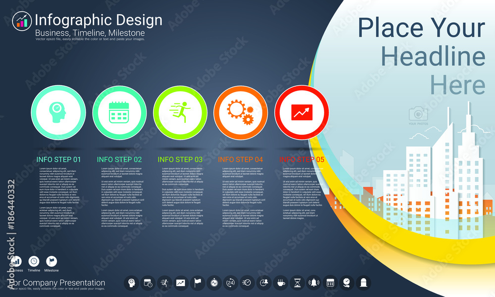Business infographics template, Milestone timeline or Road map with ...