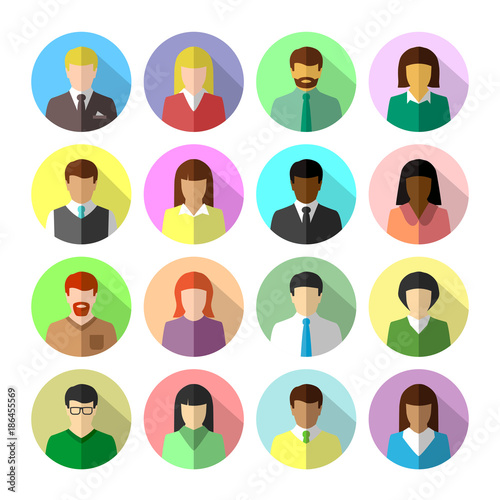 Icon set of diverse business people in colorful flat design. Avatar in ...