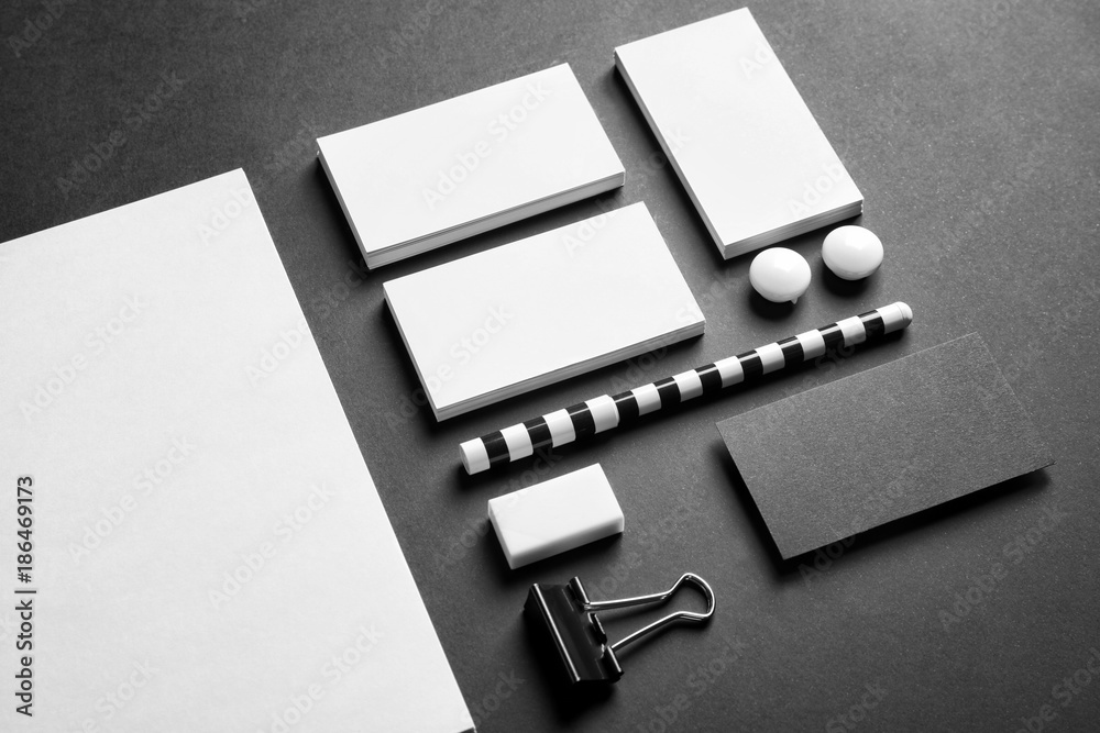 Blank items as mockups for branding on dark background Stock Photo ...