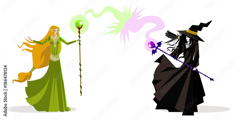 magical elf and witch good vs evil battle Stock Vector | Adobe Stock