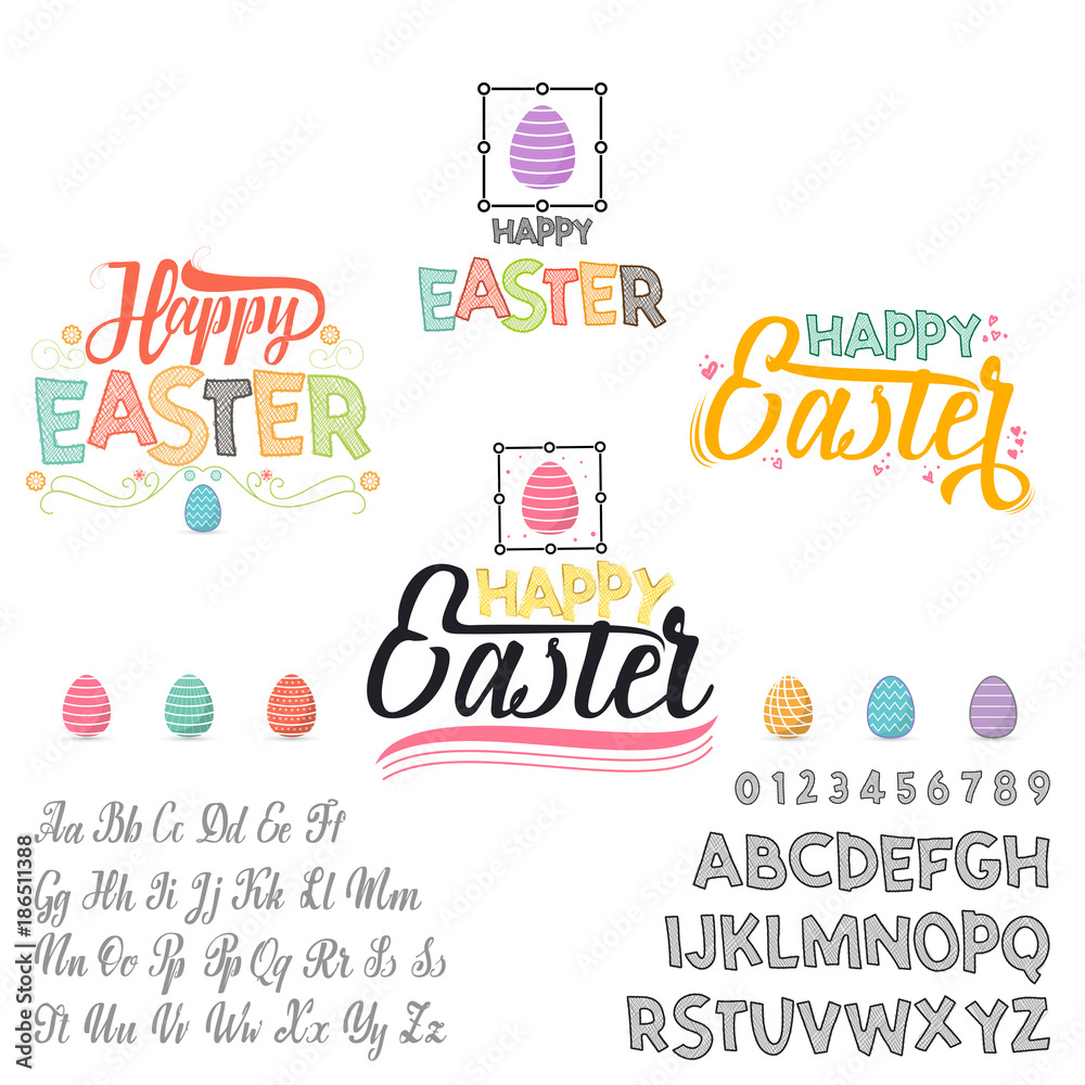 Happy Easter - font. Vector alphabet.Hand Lettering script font ...