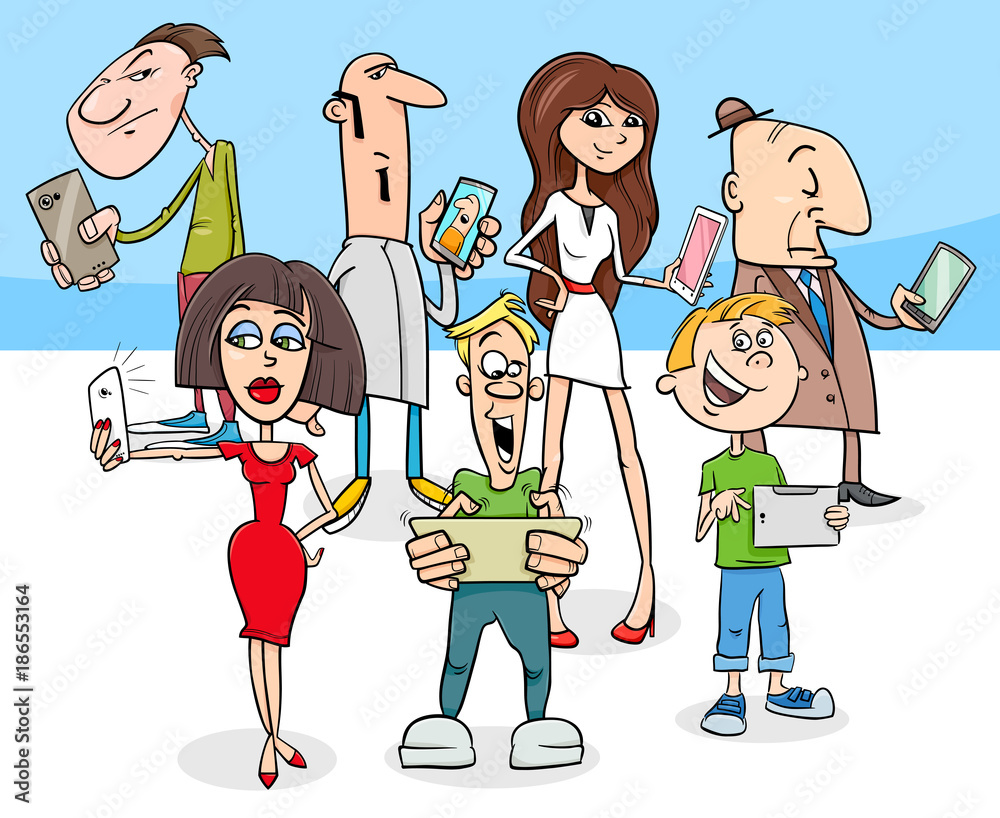 cartoon people with modern electronic devices Stock Vector | Adobe Stock
