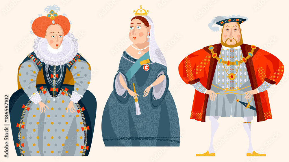 Vector de Stock History of England. Queen Elizabeth I, King Henry VIII ...