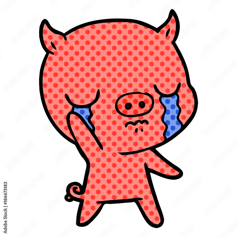 cartoon pig crying waving goodbye Stock Vector | Adobe Stock