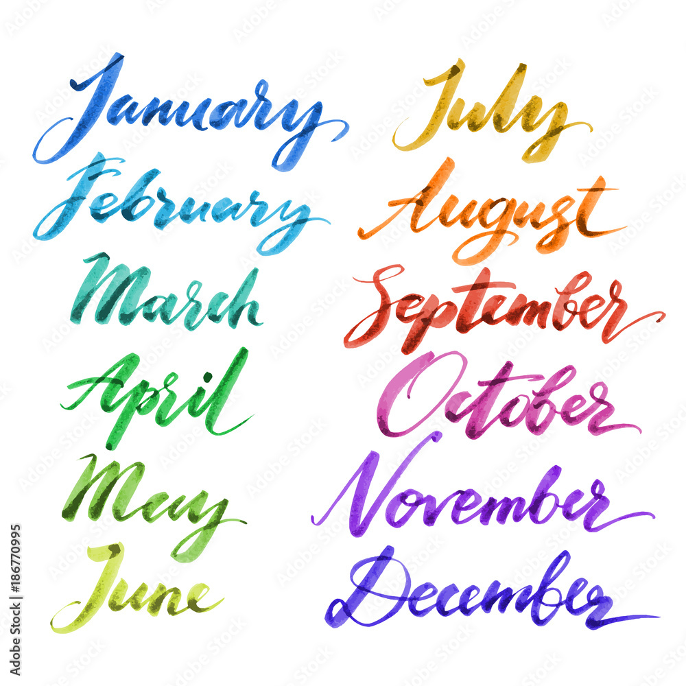 Months of the year by hand. Hand drawn creative calligraphy and brush ...