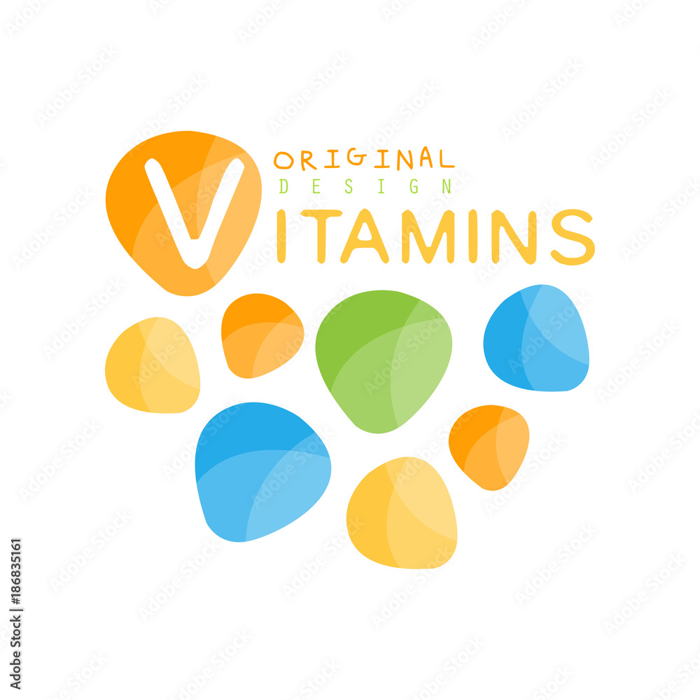 Vitamins logo template original design, pharmacy label vector ...