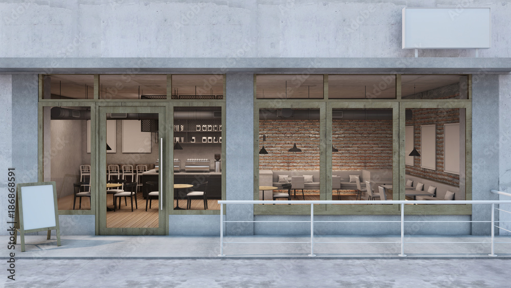 Illustration Stock Front view Cafe shop & Restaurant design. Modern ...