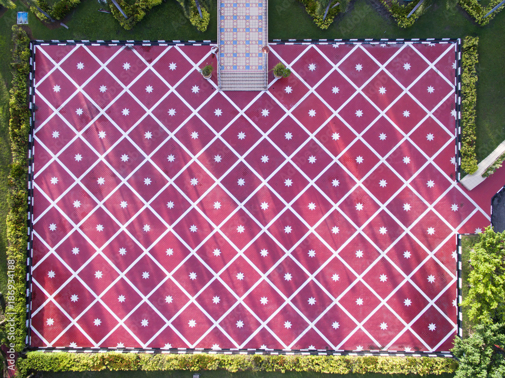 aerial - top down view of a square with simetrical design at selangor ...