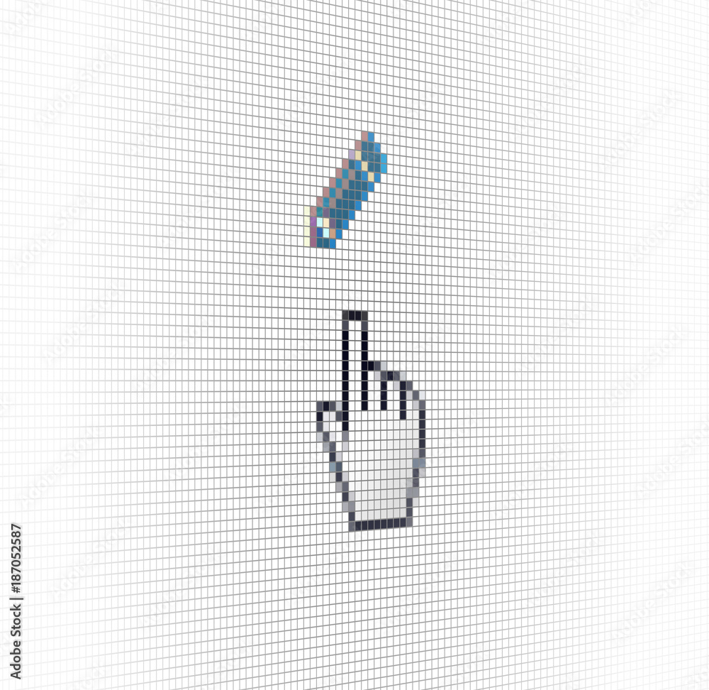 Close Up Hand Cursor and Web Site Edit Pecil Icon on Computer LCD ...