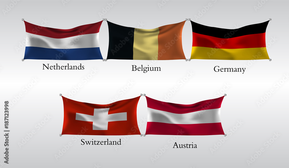 Set Flags of European countries. Waving flag of Netherlands, Belgium ...