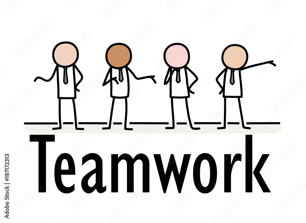 Teamwork Stick Figures Illustration, a hand drawn vector cartoon ...