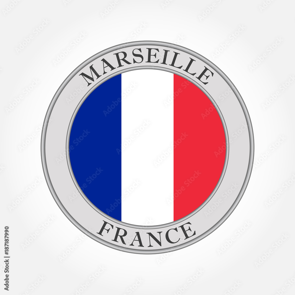 French flag round icon. France and Marseille circle badge, symbol or ...