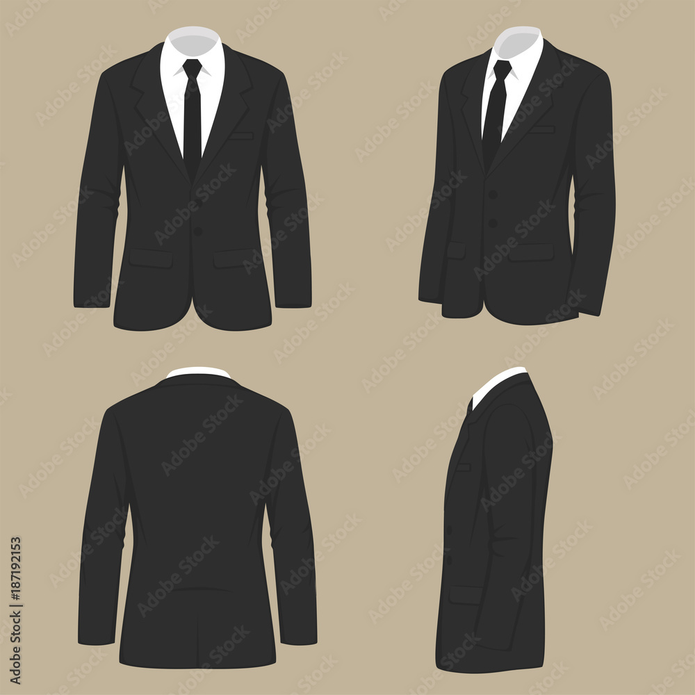 vector illustration of a men fashion, suit uniform, back side view of ...
