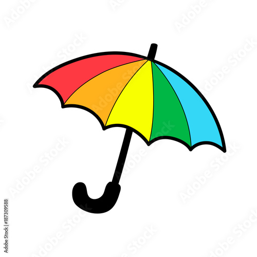 Umbrella cartoon sign isolated on white. Vector illustration, sticker ...