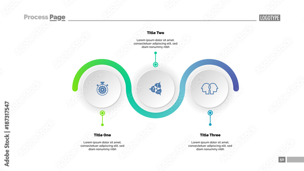Three Step Process Chart Slide Template Stock Vector | Adobe Stock