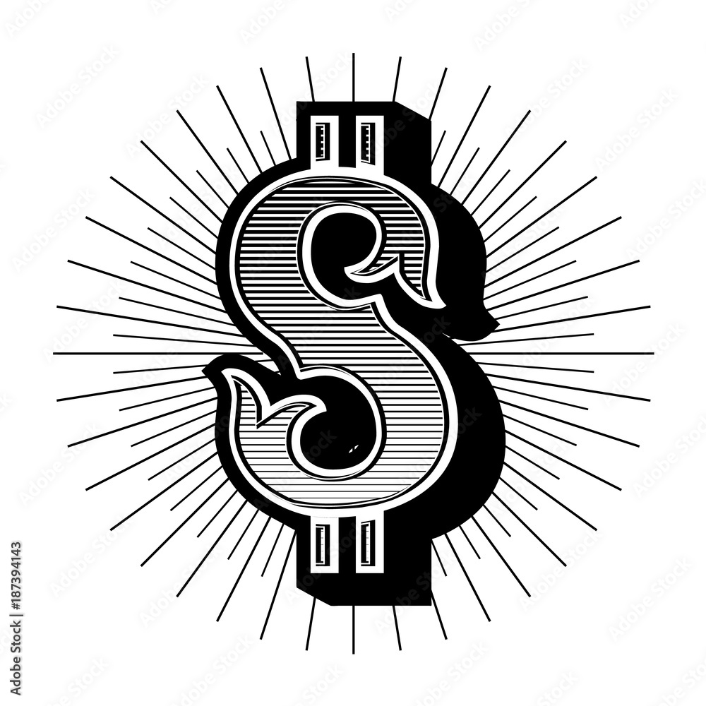 Dollar sign vintage. Vector emblem. Stock Vector | Adobe Stock