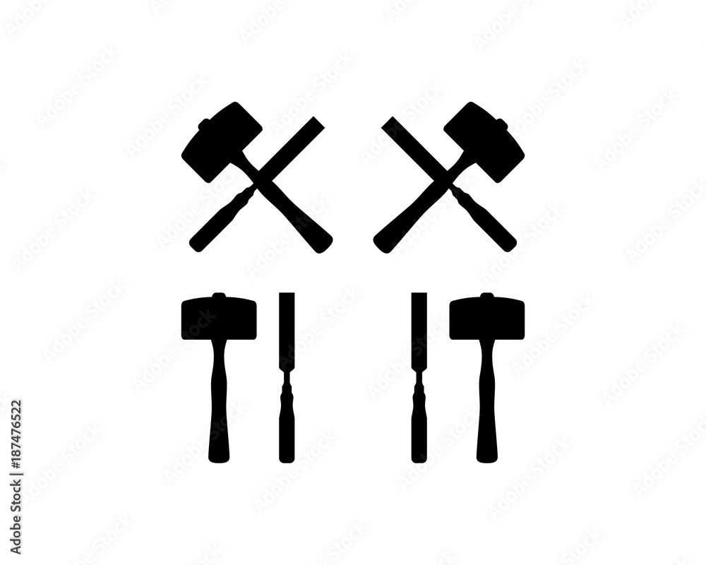 Black Chisel and Hammer Cross for Woodworker Hand Crafted Illustration ...