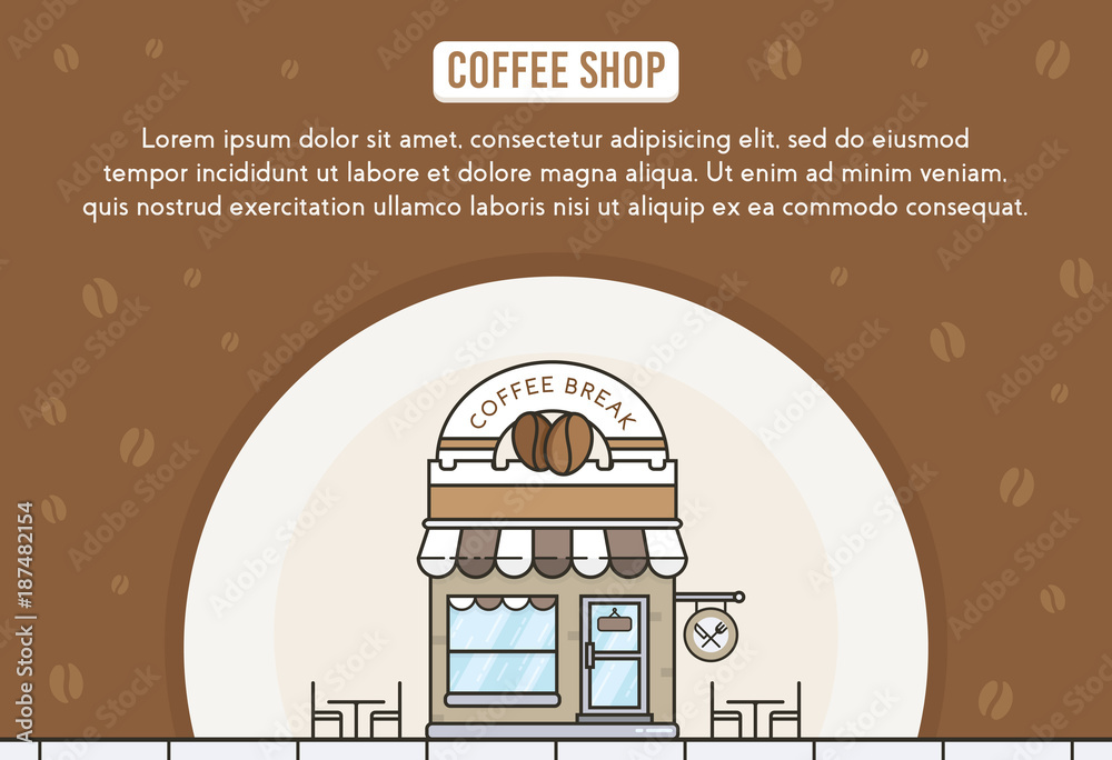 Online store building. Flat cartoon style shop facade front view ...