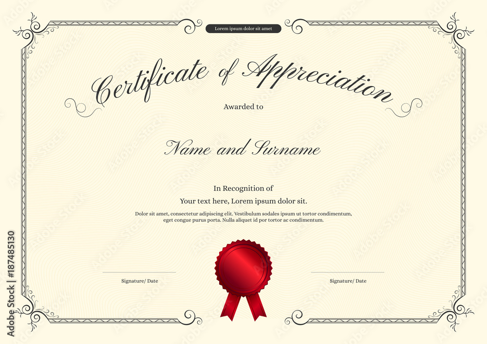 Luxury certificate template with elegant border frame, Diploma design for graduation or ...