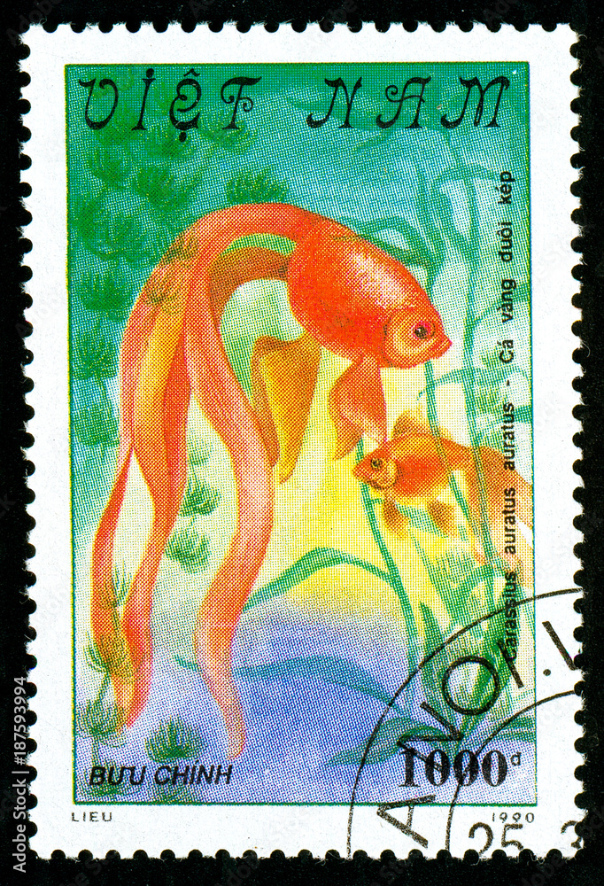 Ukraine - circa 2018: A postage stamp printed in Vietnam shows drawing ...