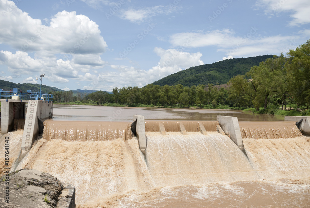 Foto de Stock Water gate of dam. Guatemala, central America, River ...