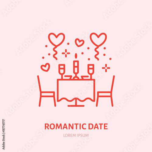 Romantic date illustration. Dinner by candlelight flat line icon ...