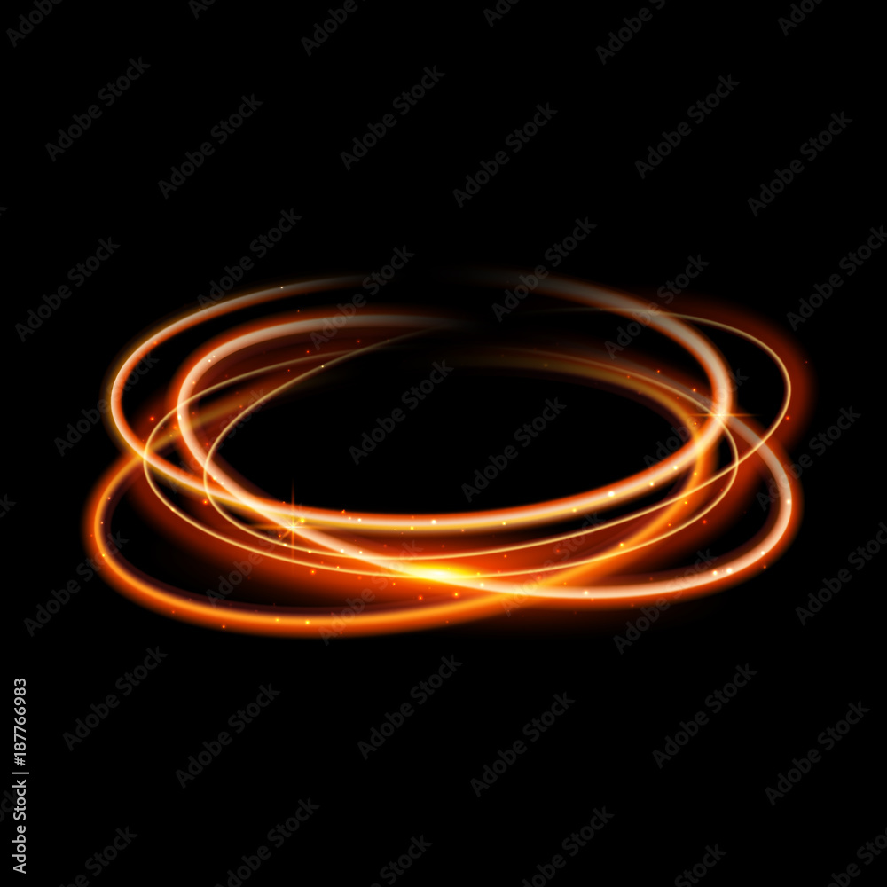Gold circle light effect background. Swirl glow magic line trail. Light ...
