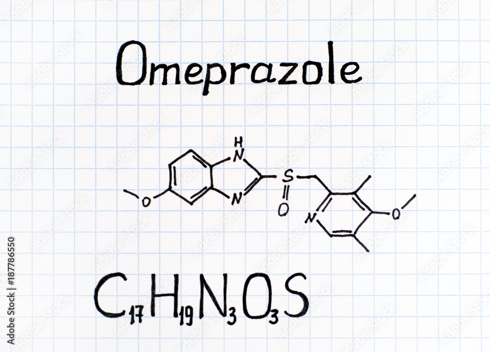 Chemical formula of Omeprazole. Stock Photo | Adobe Stock