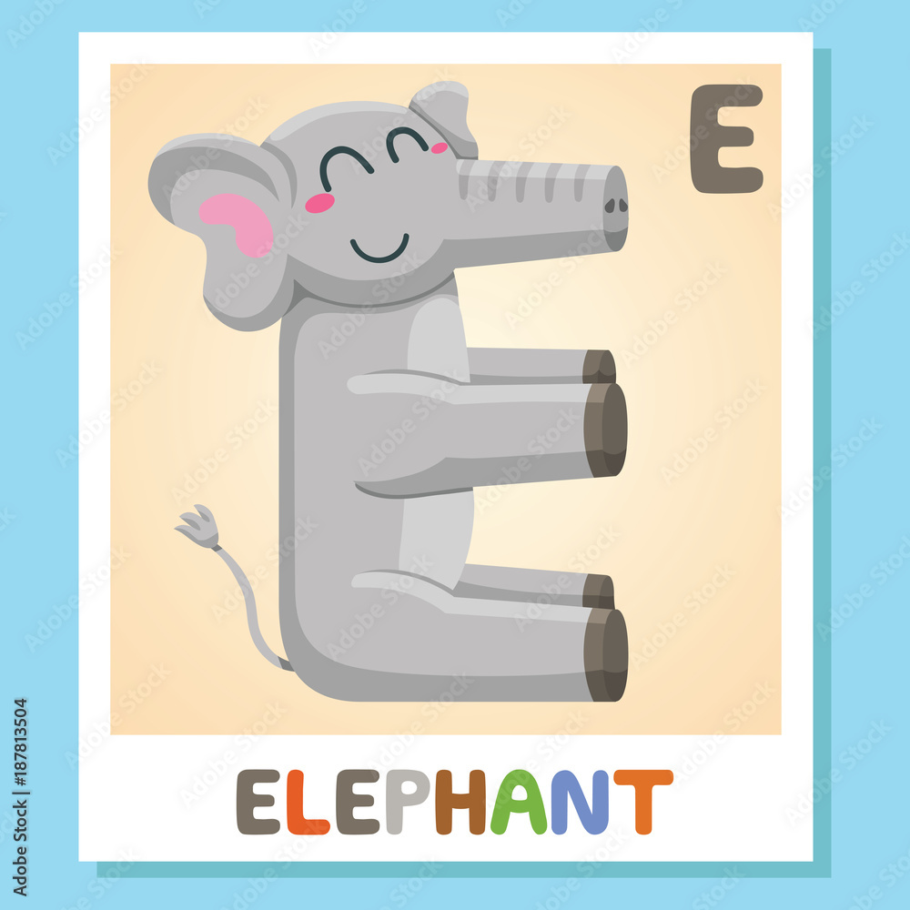 E is for Elephant. Letter E. Elephant, cute illustration. Animal ...