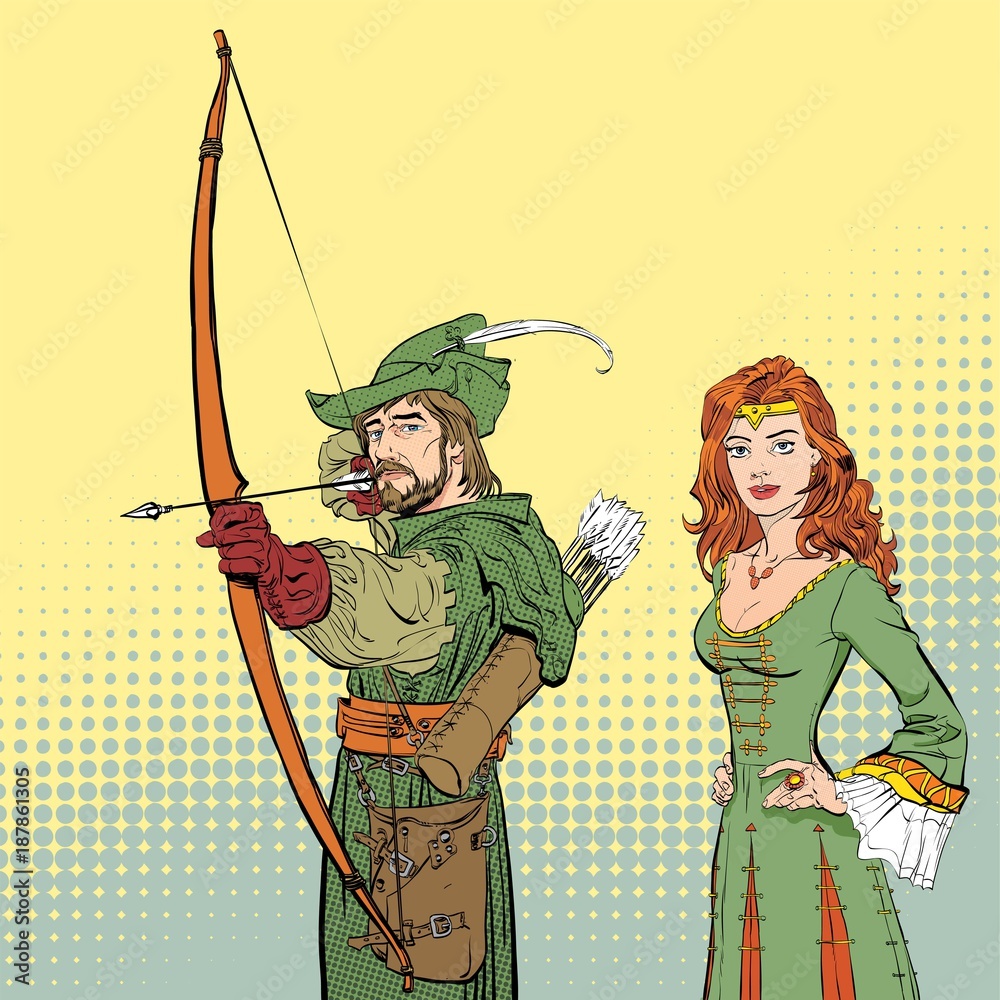 Robin Hood aiming on target. Medieval legends. Heroes of medieval ...