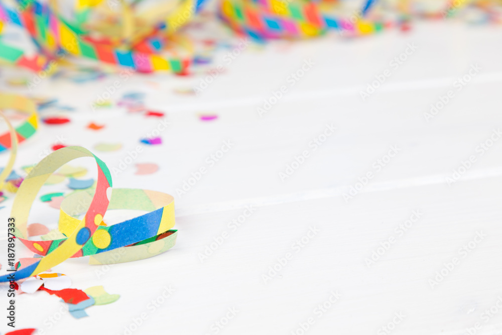frame carnival party background with confetti and streamer Stock Photo ...