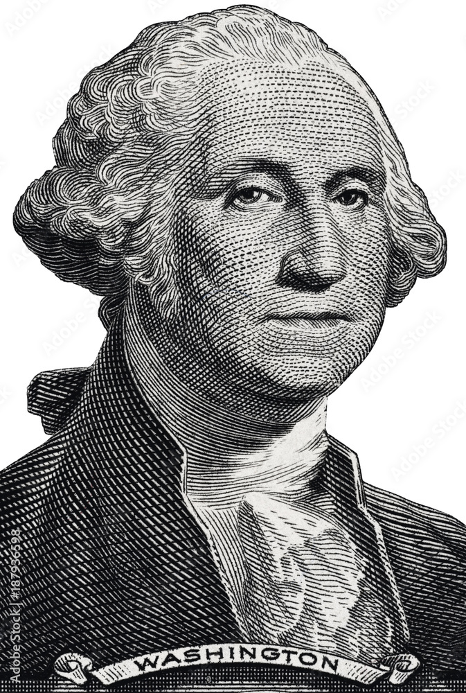 George Washington portrait on one dollar bill macro isolated, first US ...